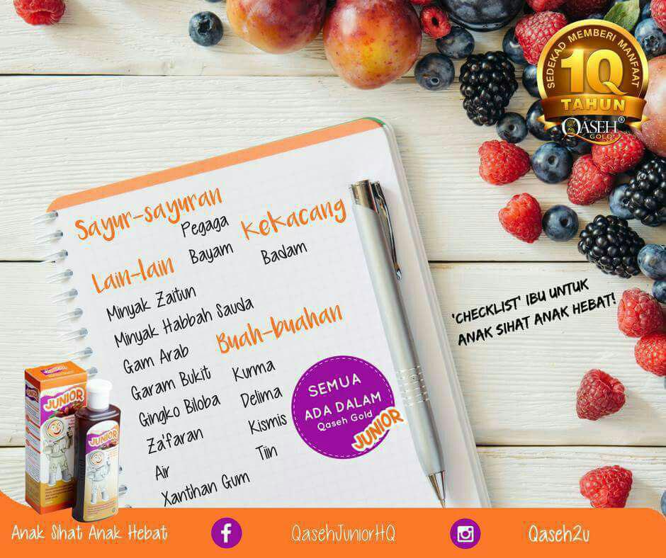 Cinta Botani: QASEH GOLD JUNIOR untuk kanak-kanak 1 hingga 12 tahun