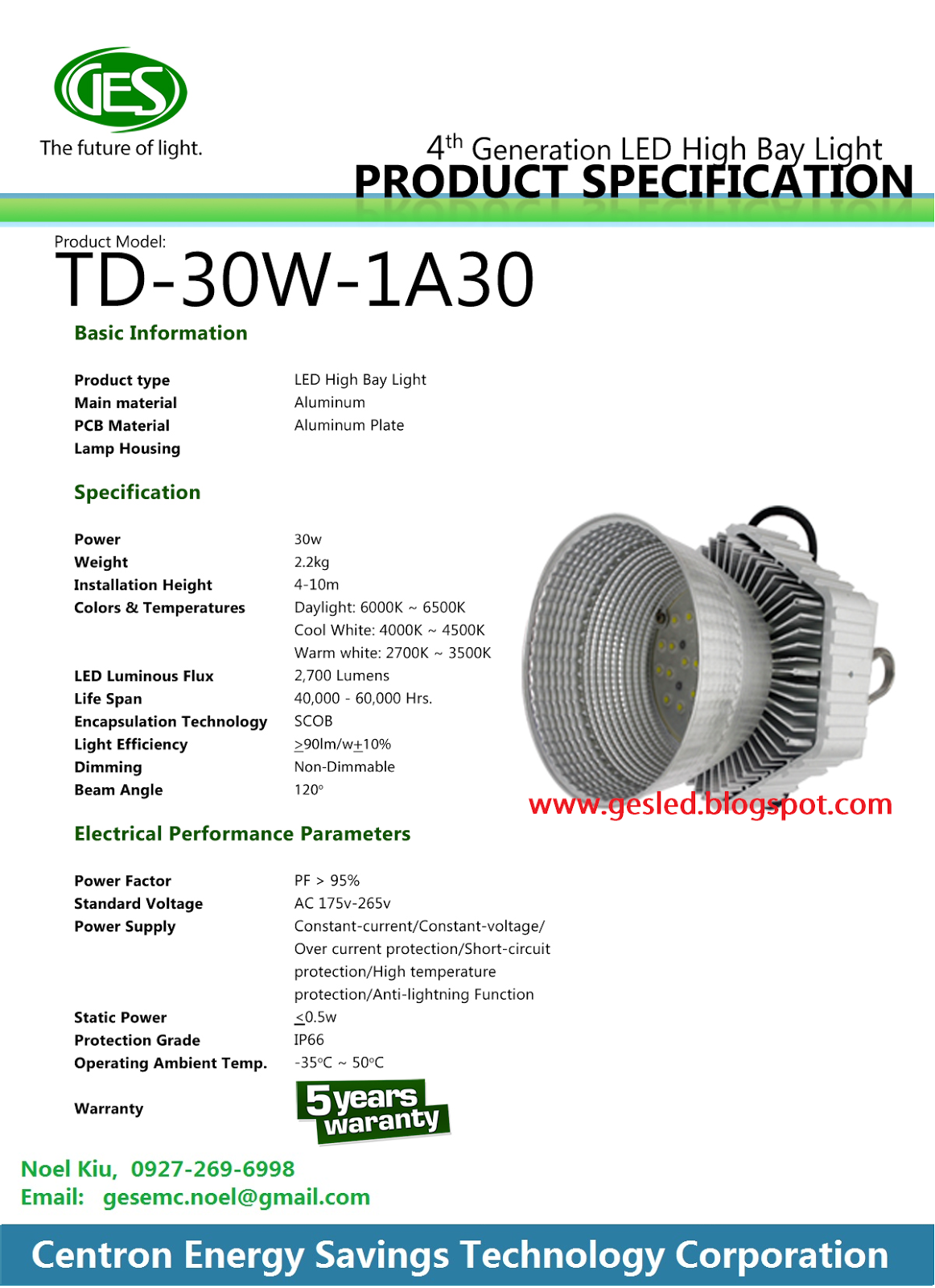Technical Specifications | GES 4th generation LED lights