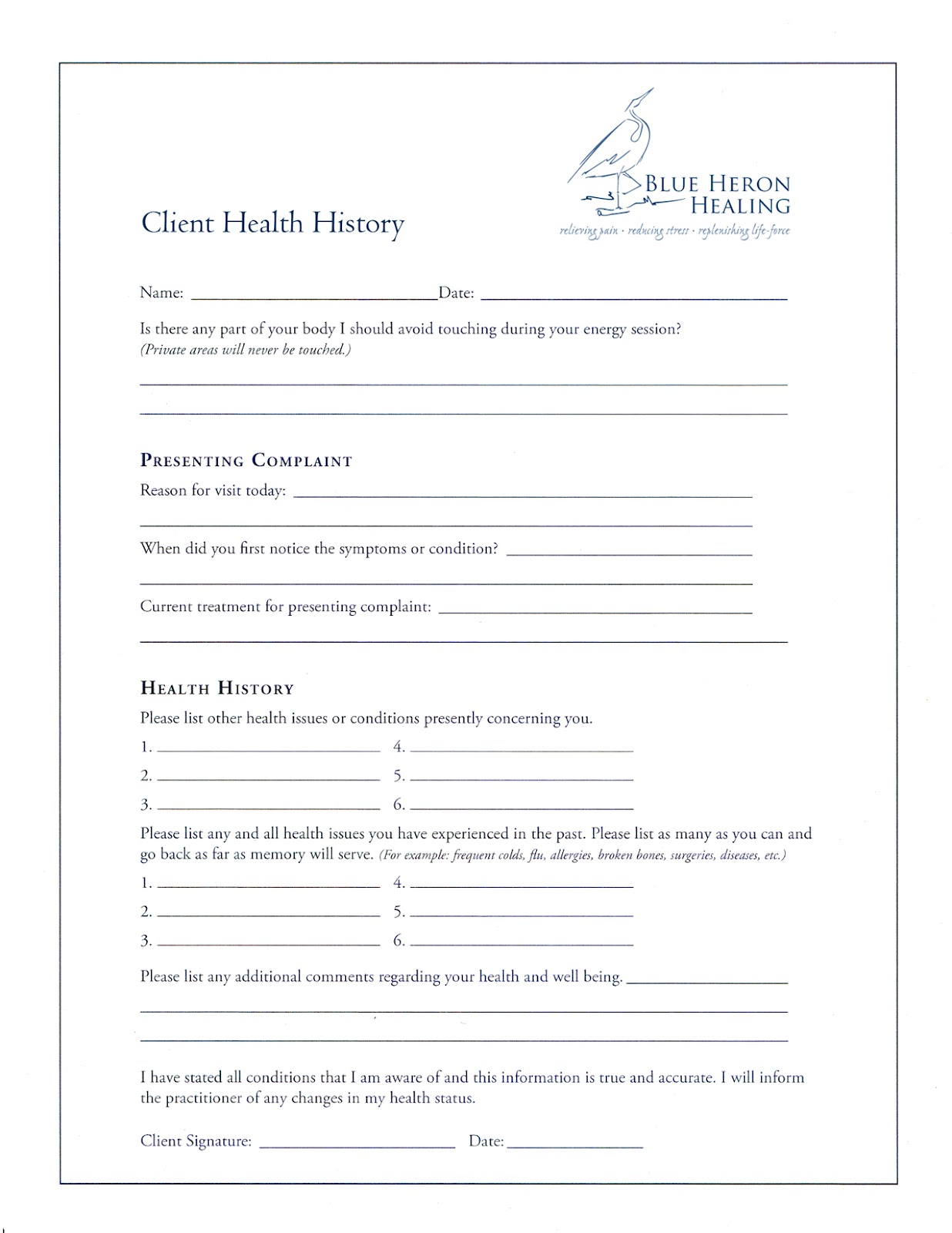 Blue Heron Healing: Client Forms