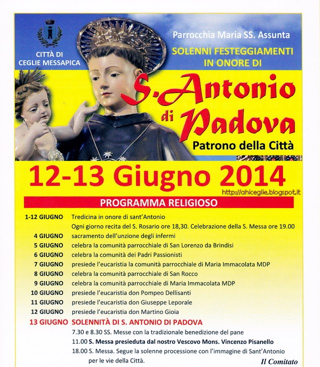 Ahi Ceglie ...: Festeggiamenti in onore di S. Antonio di Padova Ahi Ceglie ...: Festeggiamenti in onore di S. Antonio di Padova