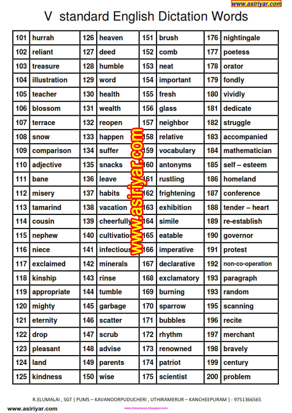 5TH STANDANRD 400 ENGLISH DICTATION WORDS Online FA a 5th-standanrd-400-english-dictation-words-online-fa-a
