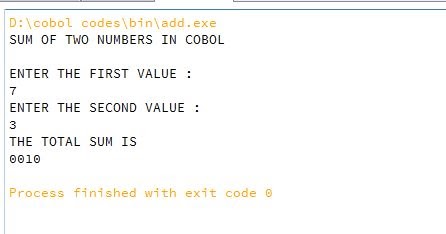 Free Programming Source Codes and Computer Programming Tutorials: Addition of Two Numbers in Cobol
