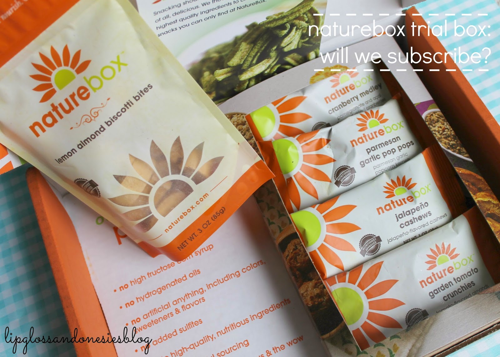 Lipgloss and Onesies Blog: Nature Box Sampler - Will We Subscribe?