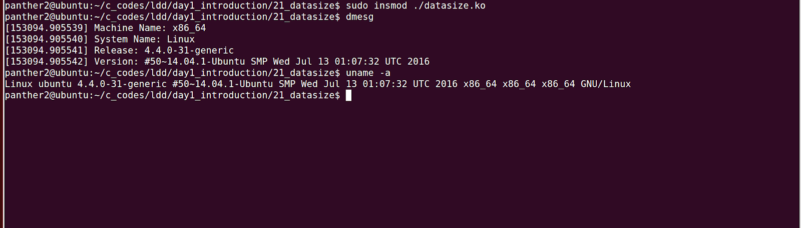 Linux Driver Code to print machine name, system name, release and Version