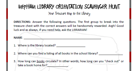Mepham High School Library: Revamped Library Scavenger Hunt