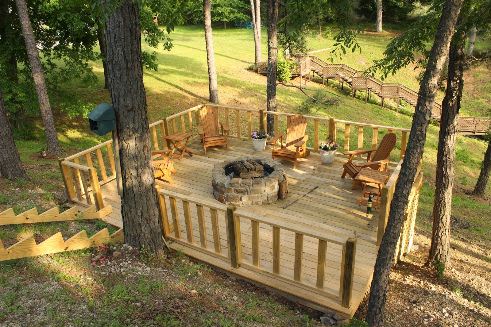 Our Creative Life: Stone Fire Pit with deck surround is DONE! Ready for ...