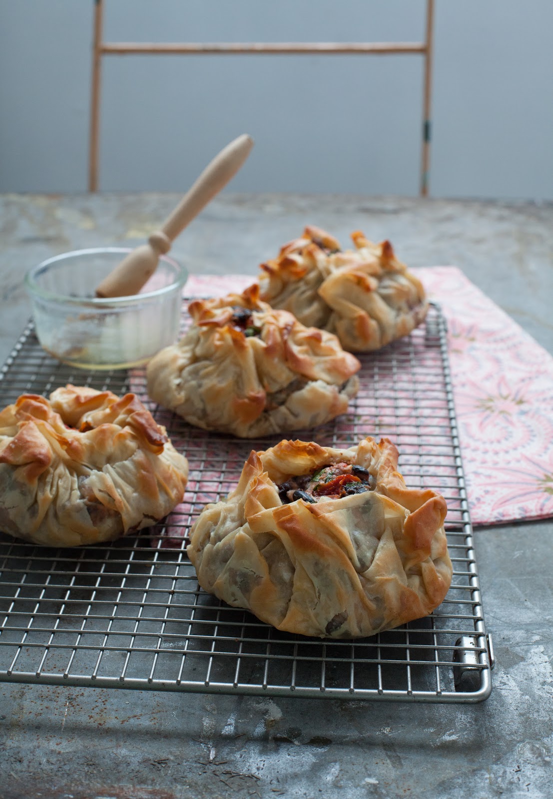 Fuggle Antics: Filo bundles full of black beans, sunny tomatoes and ...