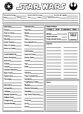 Star Wars D6: Nueva Hoja de Personaje