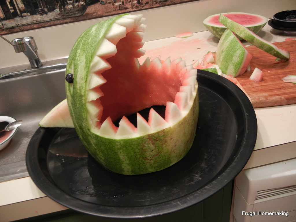 Frugal Homemaking: Shark-Shaped Watermelon Fruit Salad