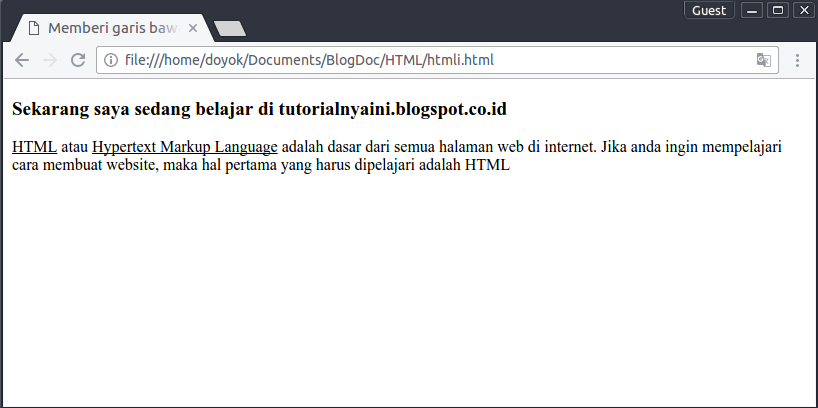 Tutorial HTML : Cara Memberi Garis Bawah pada Teks - TutorialnyaIni