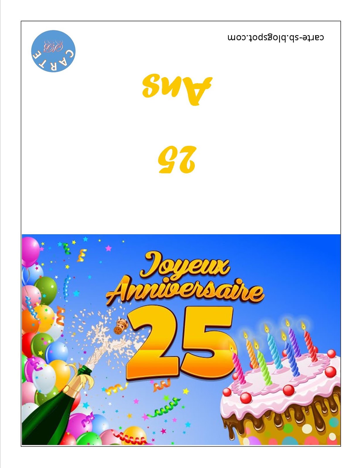 Carte gratuite à imprimer: Carte anniversaire 25 ans à imprimer