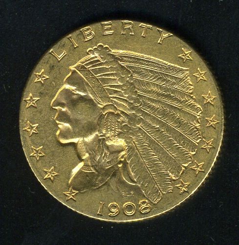 UNITED STATES $2.50 INDIAN GOLD COIN, 1908|World Banknotes & Coins ...