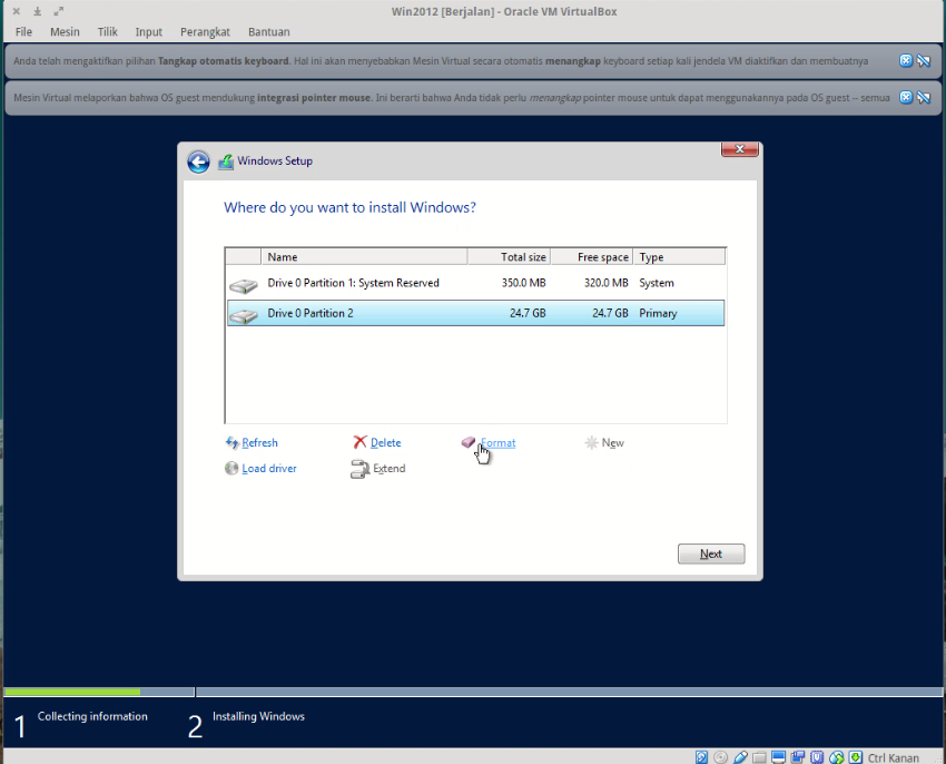 Install Windows Server 2012 Core Edition - Virtualbox - Instalasi - Ku
