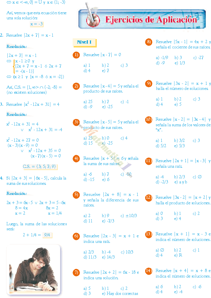 ECUACIONES CON VALOR ABSOLUTO EJERCICIOS RESUELTOS Y PARA RESOLVER PDF