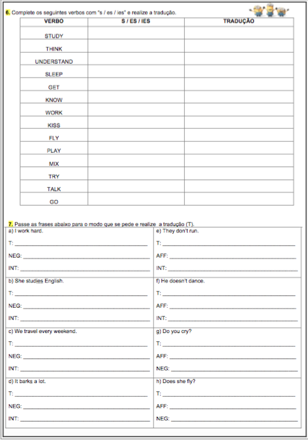 PROFESSORA PAULA MEYER: LISTA DE EXERCÍCIOS (SIMPLE PRESENT)