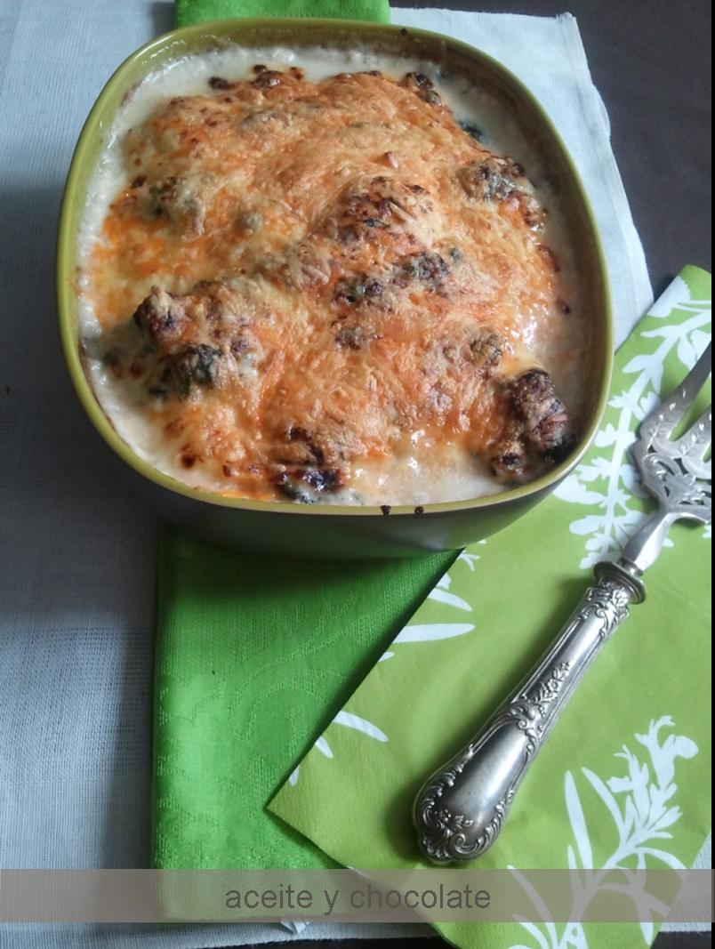 aceite y chocolate: coliflor con espinacas y gorgonzola