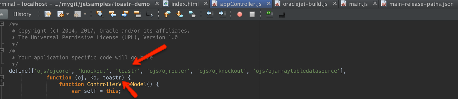 JET 4.1 : How to use toastr to show non-blocking notifications