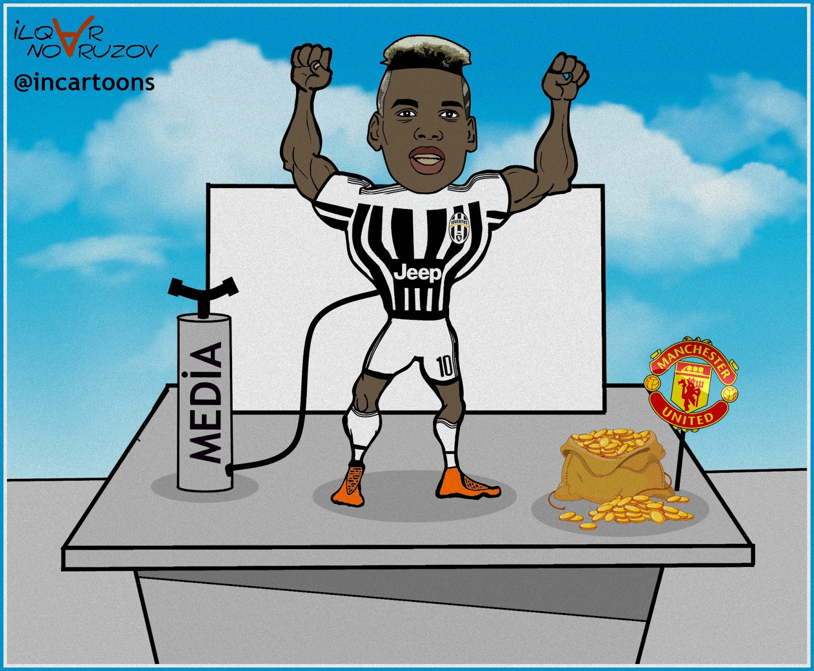Ilqar Novruzov Cartoon: Paul Pogba transfers Manchester United. Cartoon.
