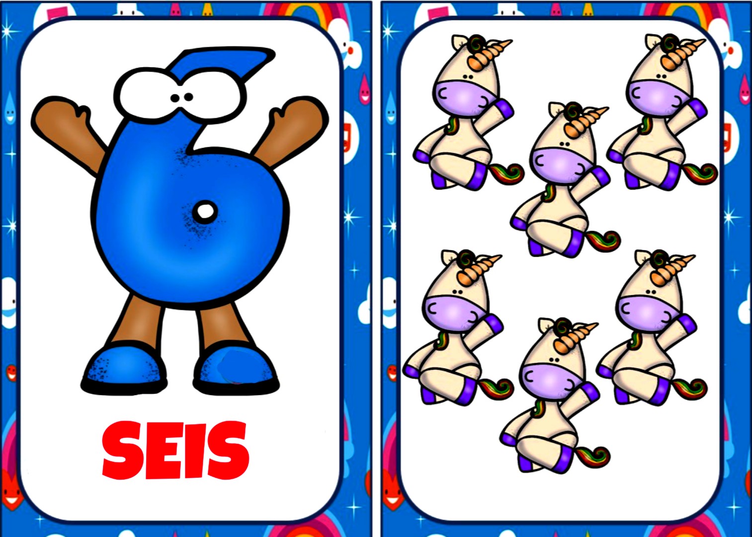 Cards numéricos Cartazes coloridos e ilustrados com unicórnios ...