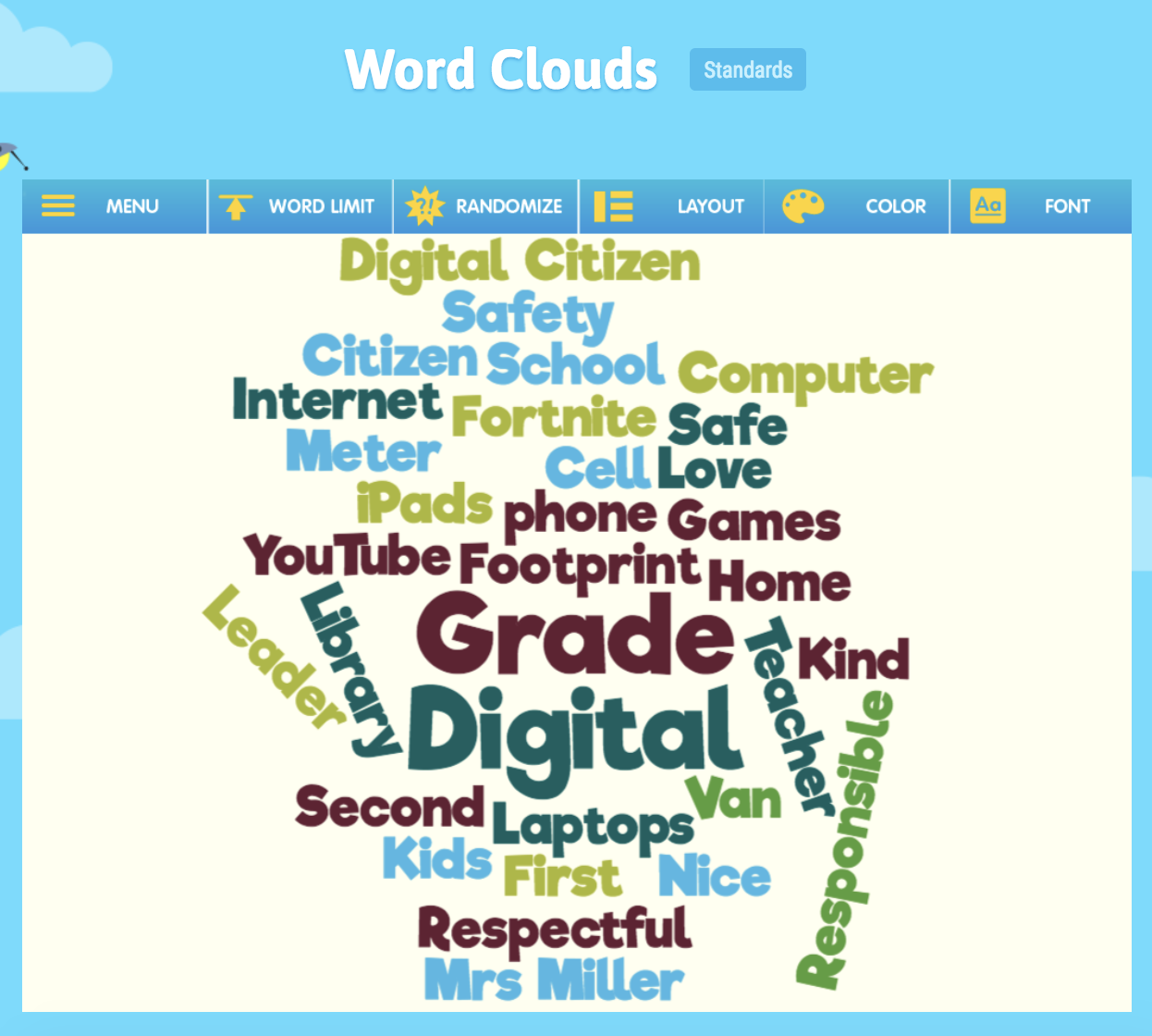 The Library Voice: Digital Citizenship Word Clouds From Van Meter!