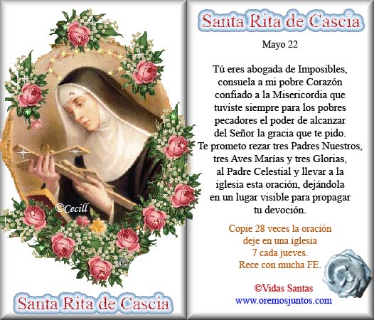 Vidas Santas: Estampita Oración a Santa Rita de Casia