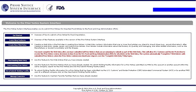 SHIPPING INFORMATION AND KNOWLEDGE : PRIOR NOTICE SYSTEM INTERFACE
