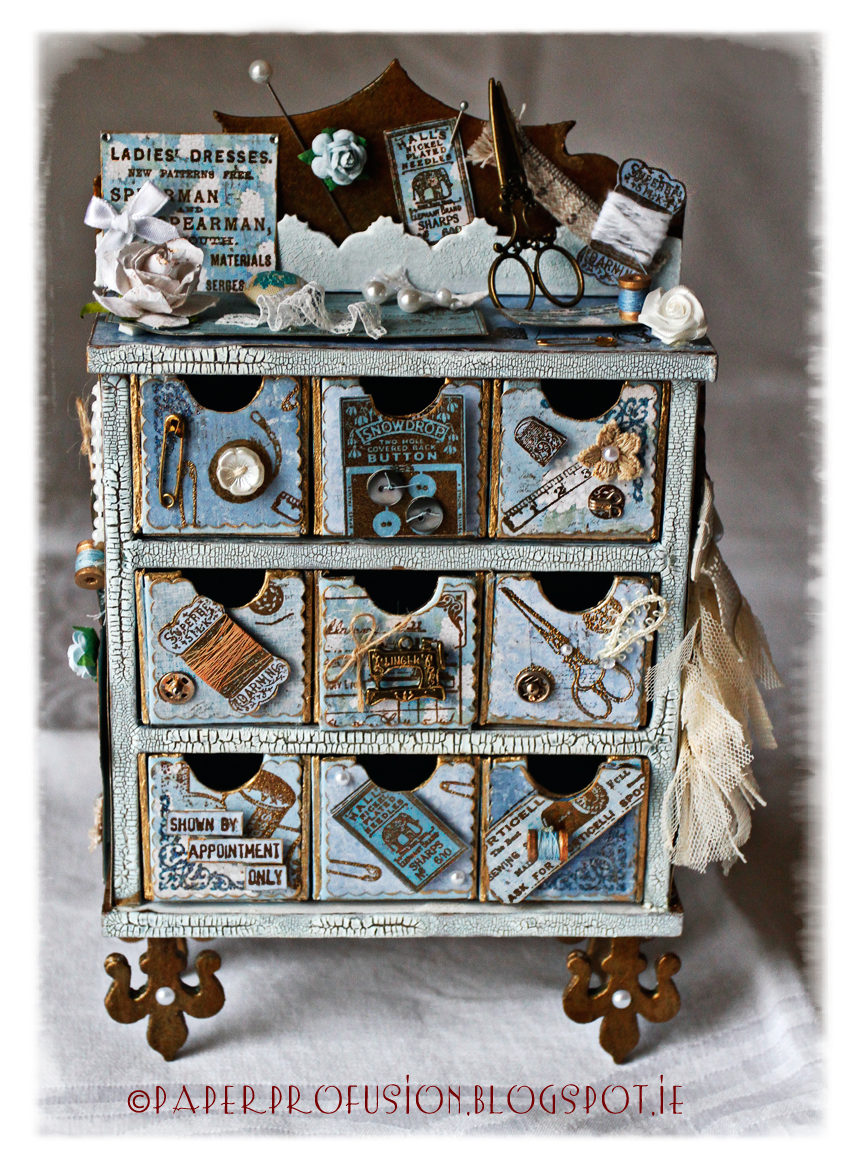 Paper Profusion: Vintage Sewing Themed Drawer Cabinet