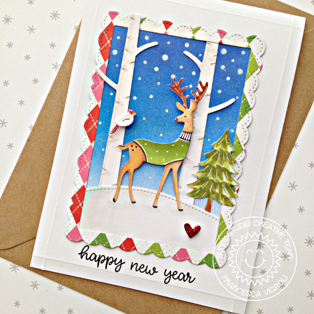 Sunny Studio: Rustic Winter Happy New Year's Card with Franci