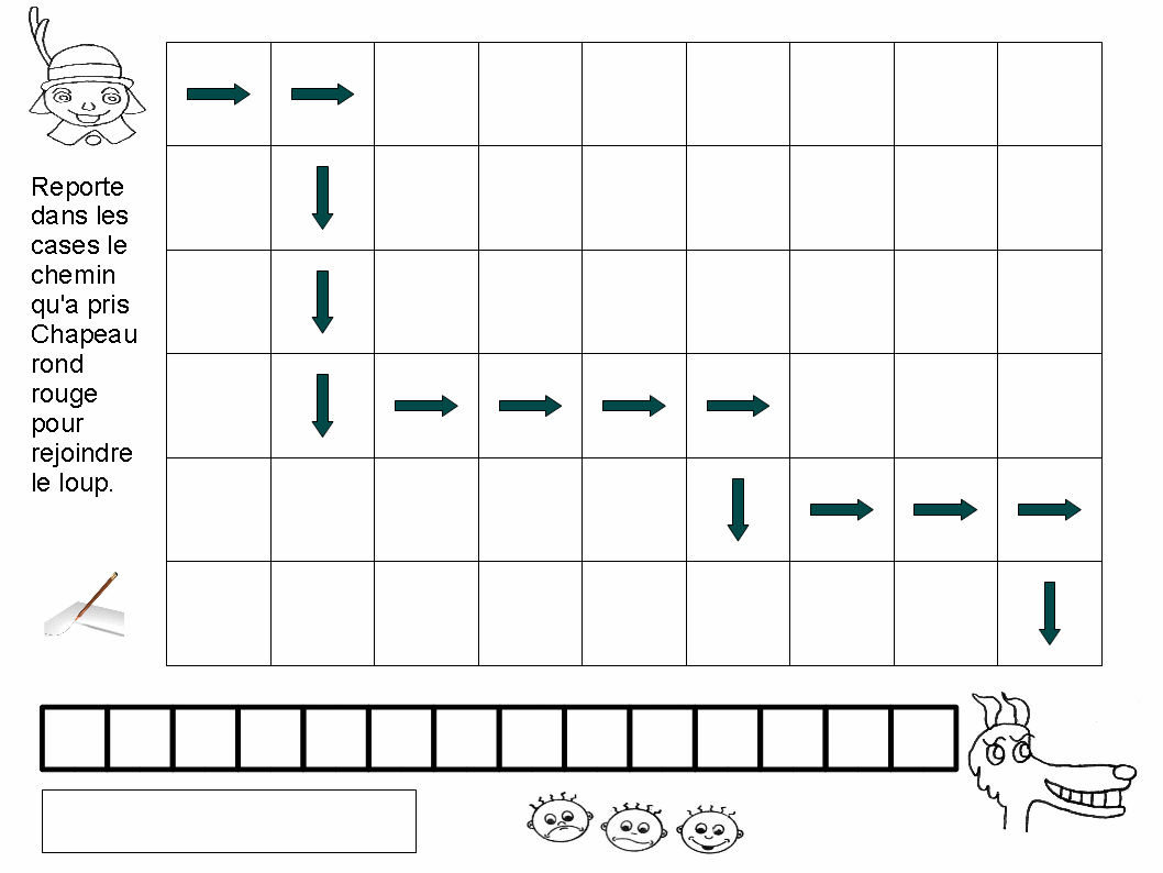 Maternelle: Chapeau rond rouge, déplacements sur quadrillage