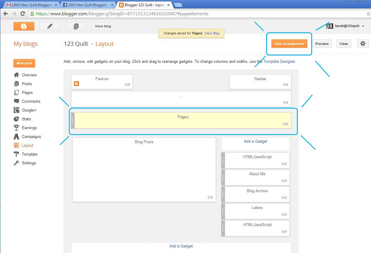 123 Quilt: How to add Tabs to Your Menu Bar in Blogger