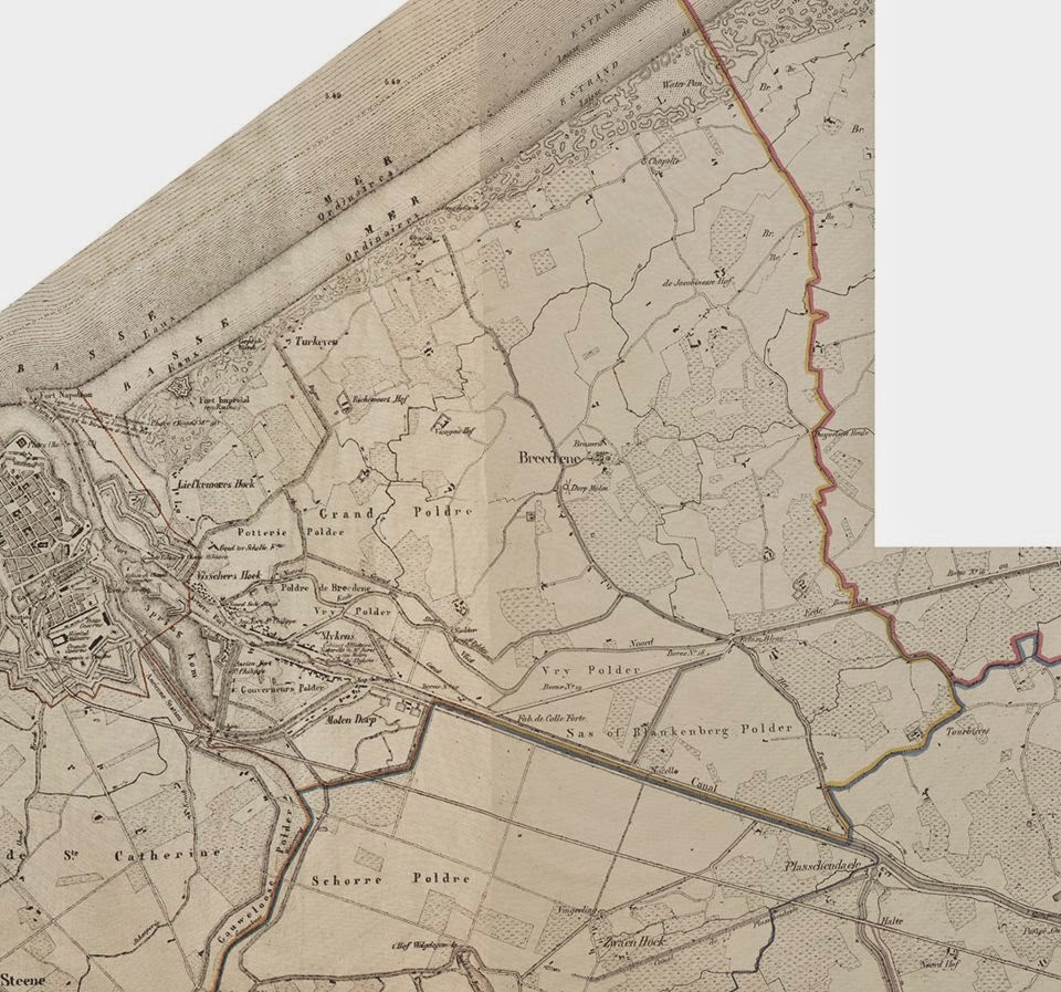 Bredene vroeger en nu: Kaart van Bredene in 1840