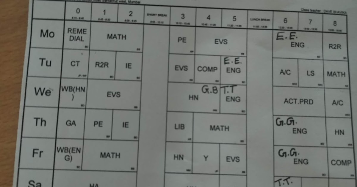 Class 3 B time table n subject full forms..