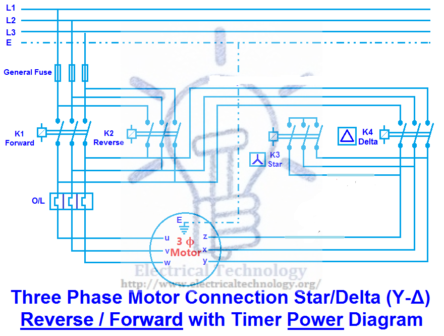 Three Phase Motor Connection Star/Delta (Y-Δ) Reverse / Forward with ...
