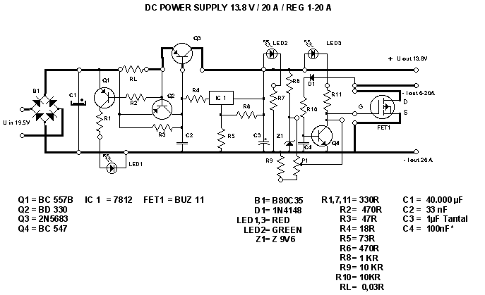 Power Current Limiter 13v 20A Circuit | Power Supply Diagram and Circuit