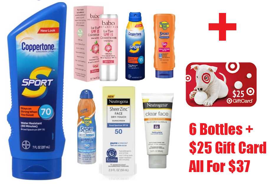 6 Bottles of Sunscreen + $25 Target Gift Card Back $37 + Free Shipping ...
