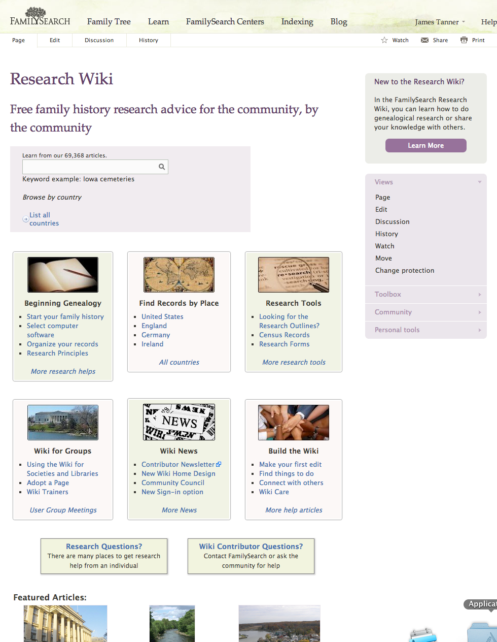 Genealogy's Star: New Home Page Design for FamilySearch Research Wiki