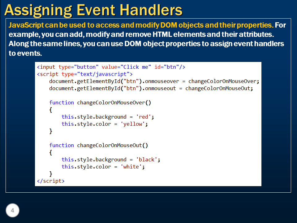 Sql Server Net And C Video Tutorial Assigning Event Handlers In Javascript Using Dom Object
