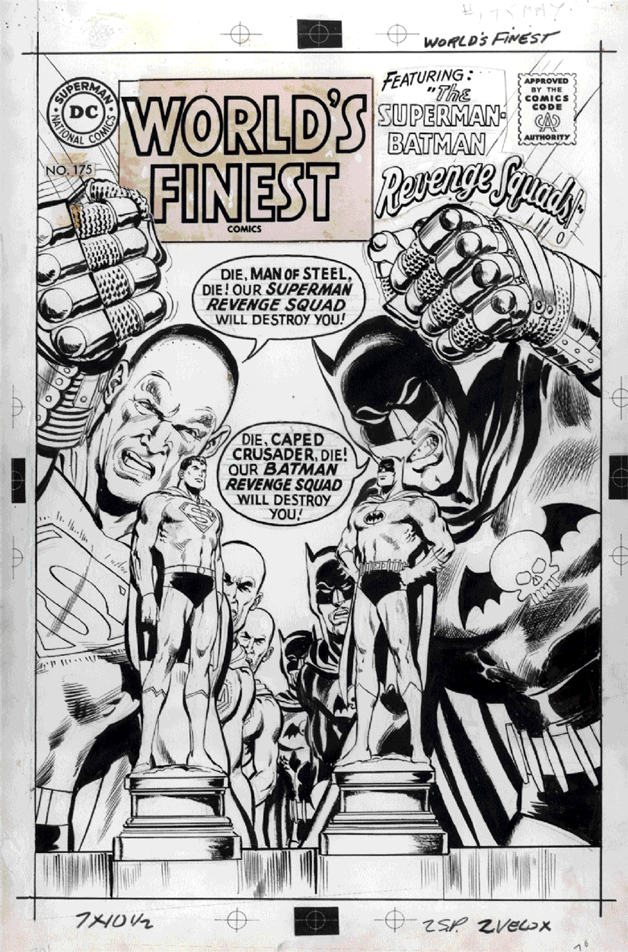 Neal Adams original art - World's Finest Comics #175 cover - Pencil Ink