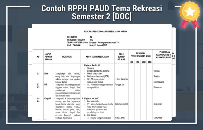 Contoh RPPH PAUD Tema Rekreasi Semester 2 [DOC] | GURU PAUD