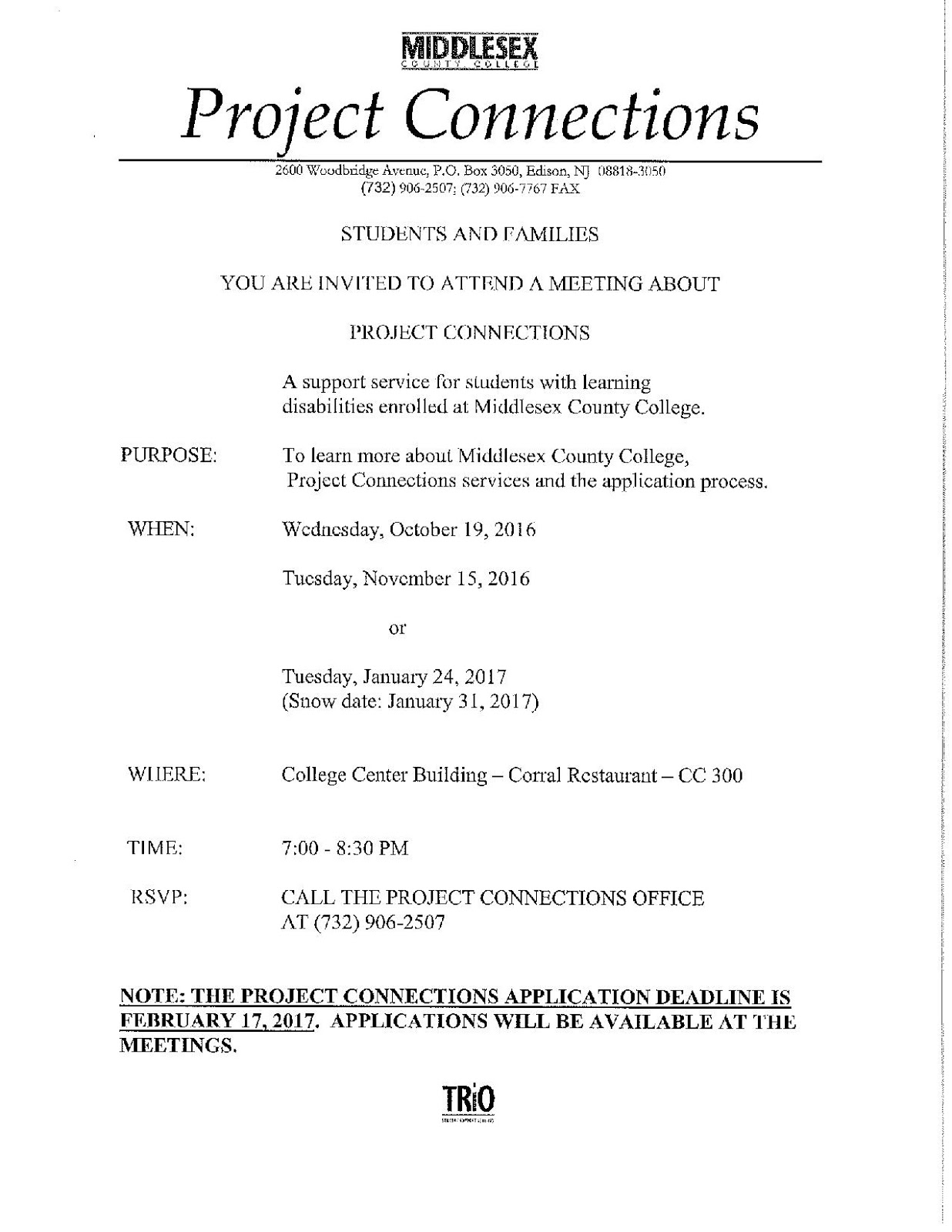 Woodbridge High School Guidance Department : Project Connections - Middlesex County College