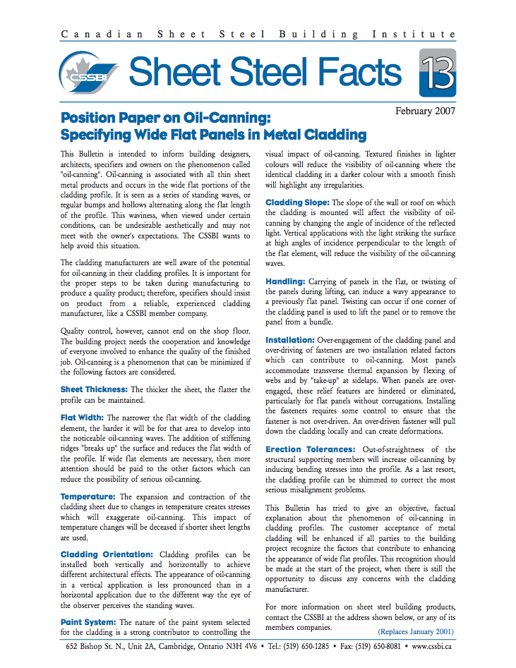 Canadian Sheet Steel Building Institute Blog: Oil-Canning: Specifying ...
