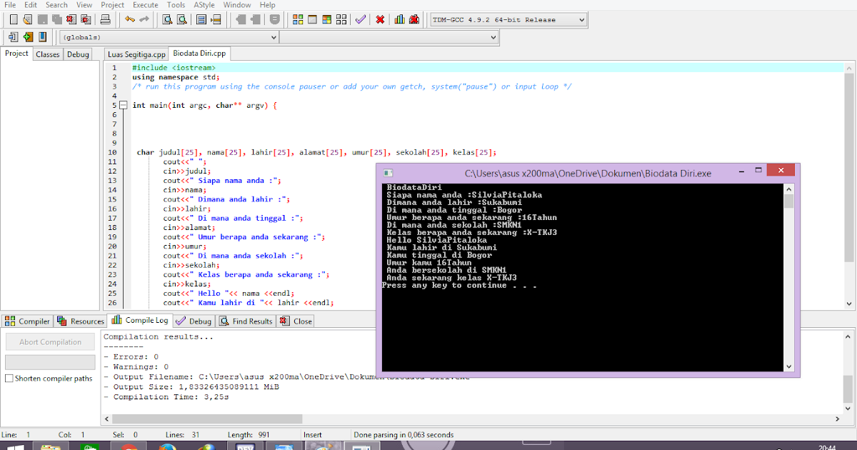 Cara Membuat Program Biodata Diri dengan Dev C++