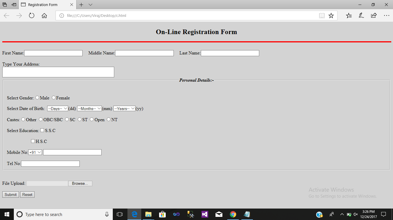 HTML/HTML5 Tutorial: How To Create Basic Registration Form In Html