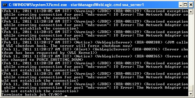 Learning SOA: Received exception while creating connection for pool ... Learning SOA: Received exception while creating connection for pool ...