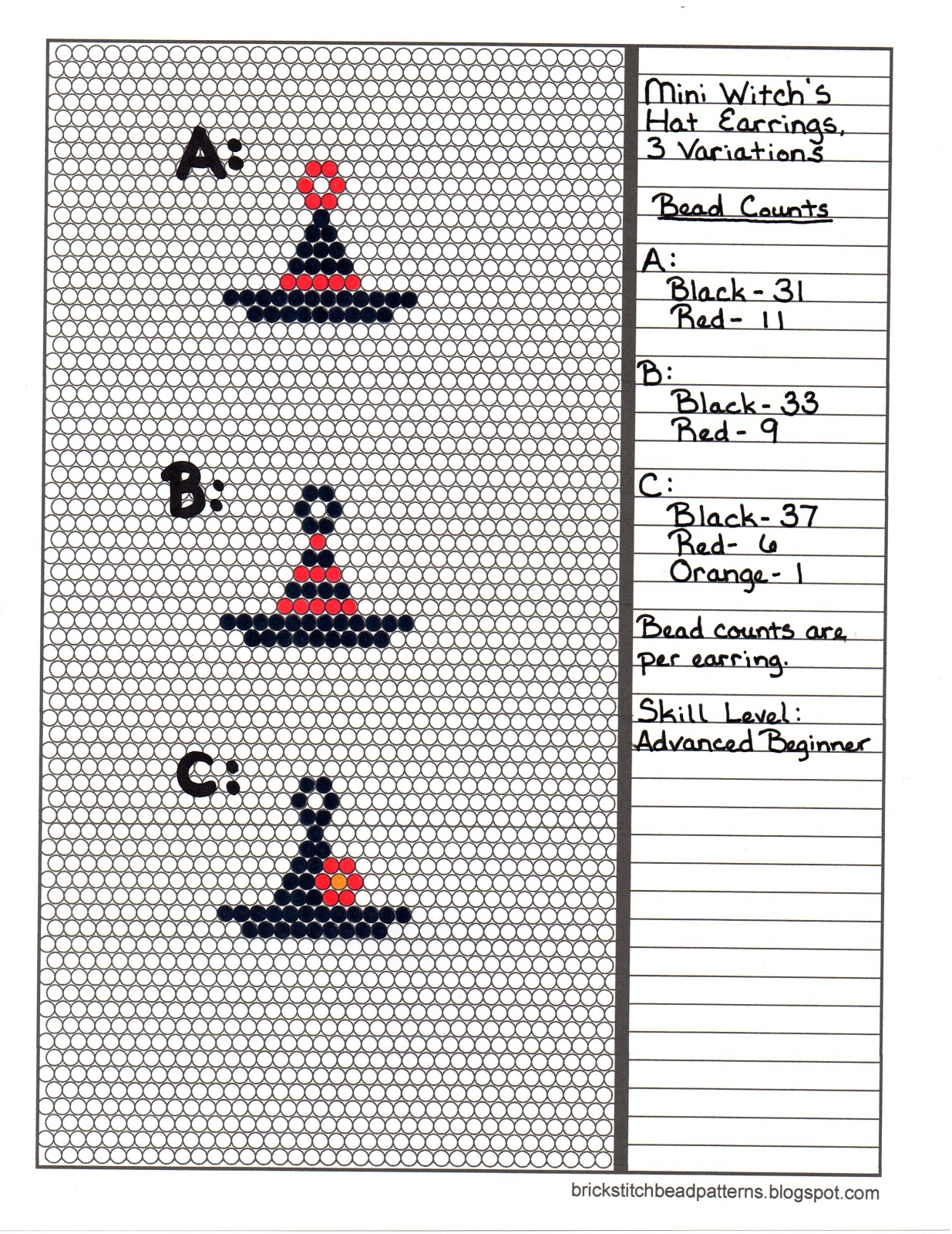 Brick Stitch Bead Patterns Journal: Mini Witch's Hat Beaded Earrings ...