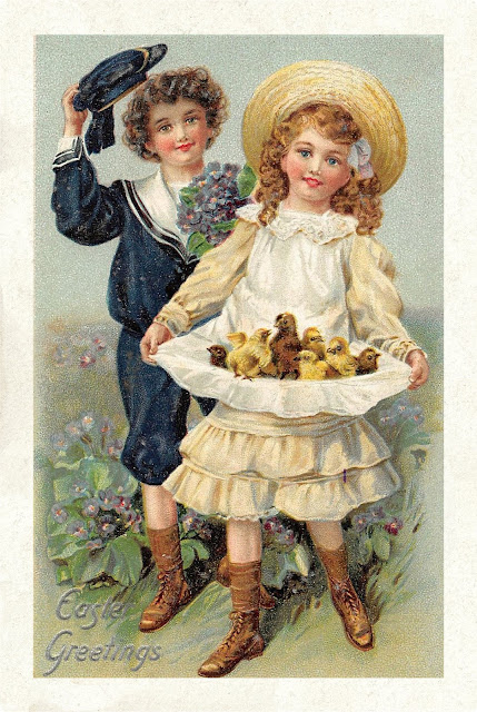 Chocolate Rabbit Graphics: Vintage Easter Postcard - Lots of Chicks