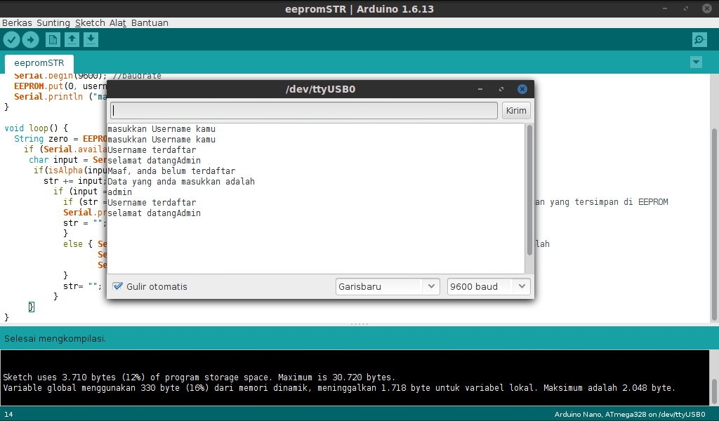 Input karakter kedalam EEPROM Arduino