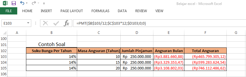 Contoh Kasus : Menghitung Angsuran Pinjaman Dengan Durasi Berbeda ...