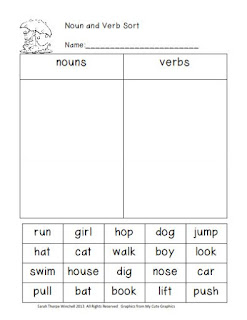grade 1: Sample worksheets on nouns , verbs and adjectives