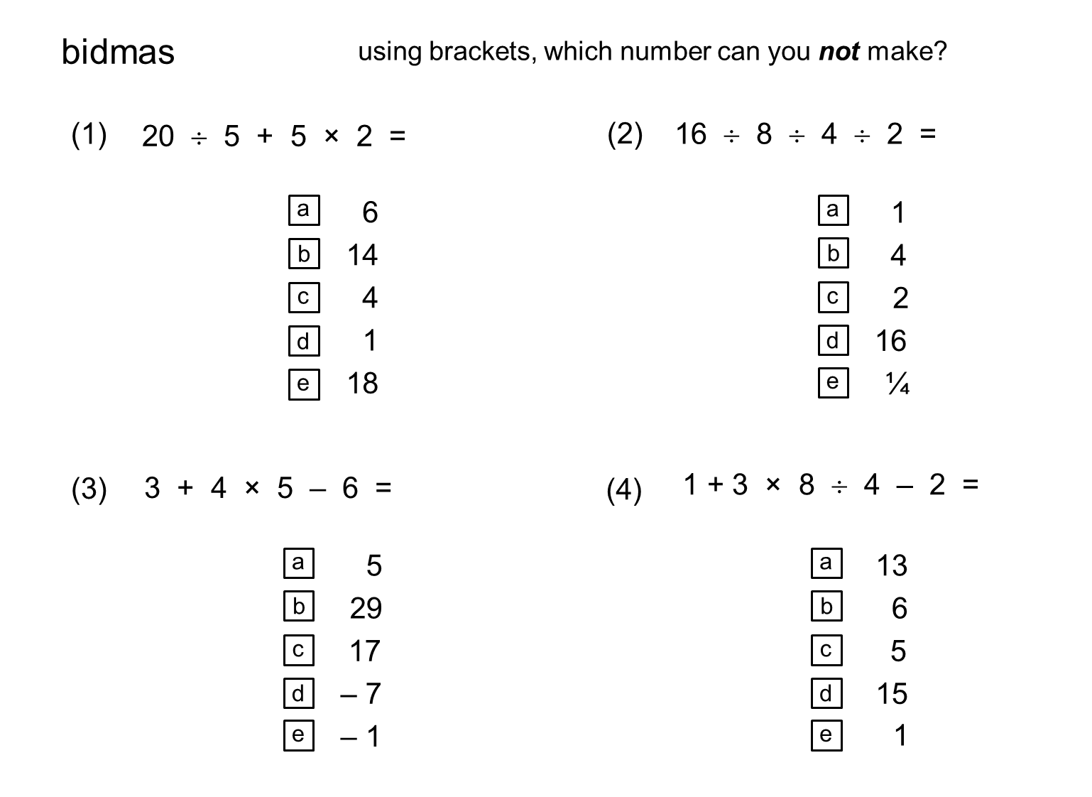 MEDIAN Don Steward mathematics teaching: bidmas quiz